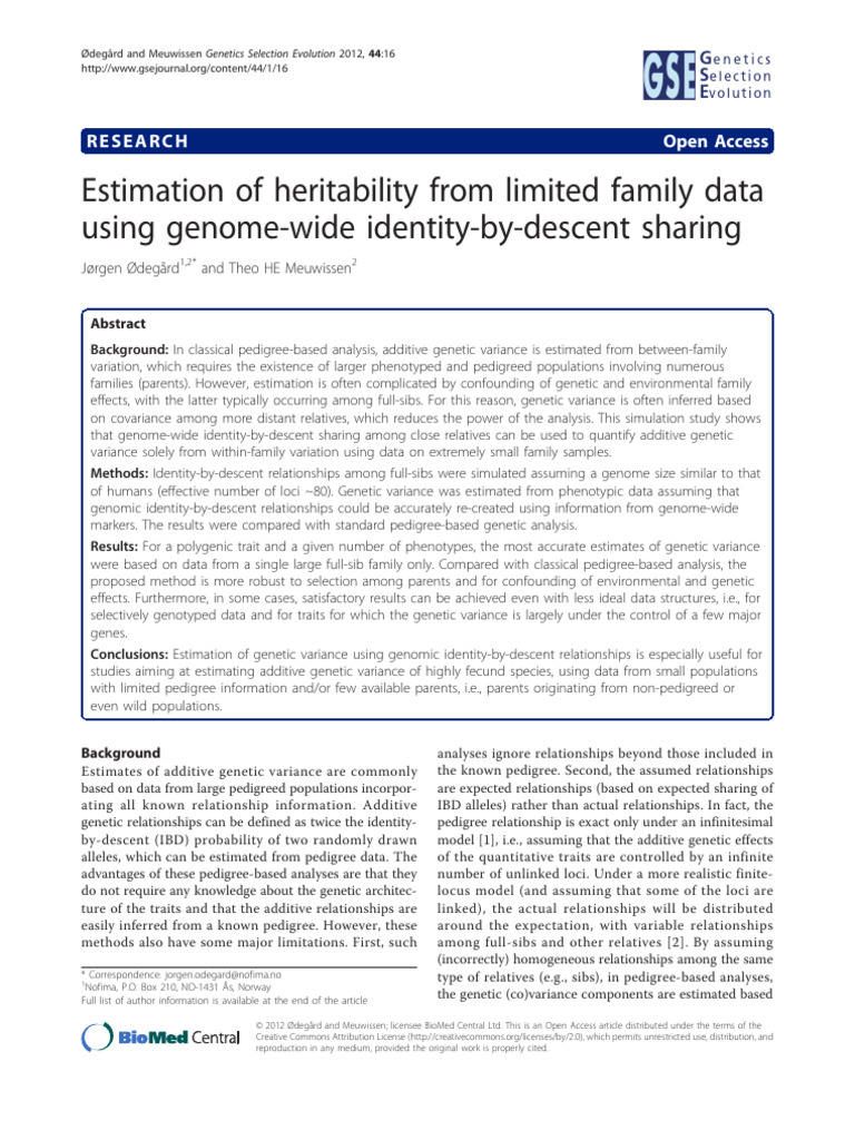 Estimation of Heritability From Limited Family Data Using Genome-Wide Identity-By-Descent ...