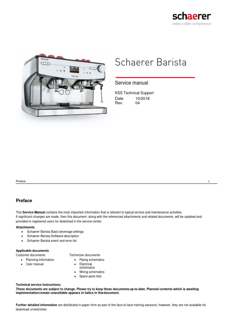 Schaerer Barista Service Manual 2018 | PDF | Usb Flash Drive | Valve