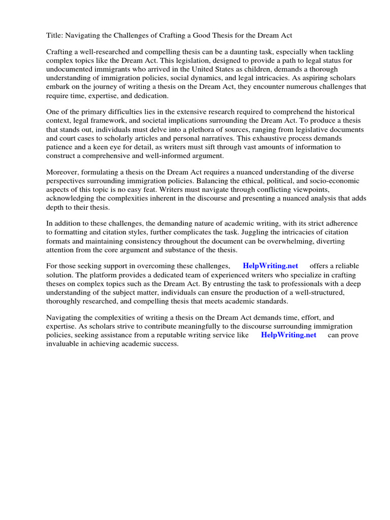 Good Thesis For The Dream Act | PDF | Deferred Action For Childhood ...