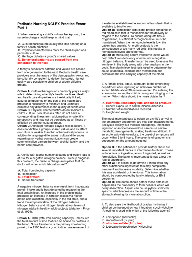 Pediatric Nursing Nclex Practice Exam Part 1 Pdf Shock Circulatory