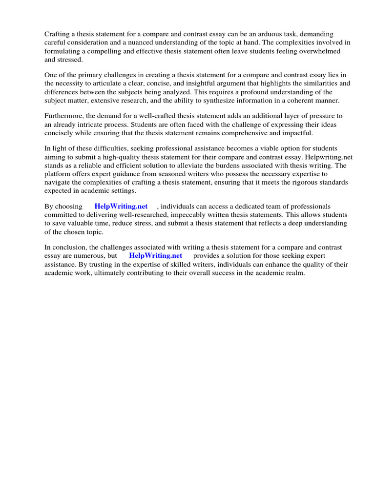 Thesis Statement for Compare and Contrast Essay Sample | PDF
