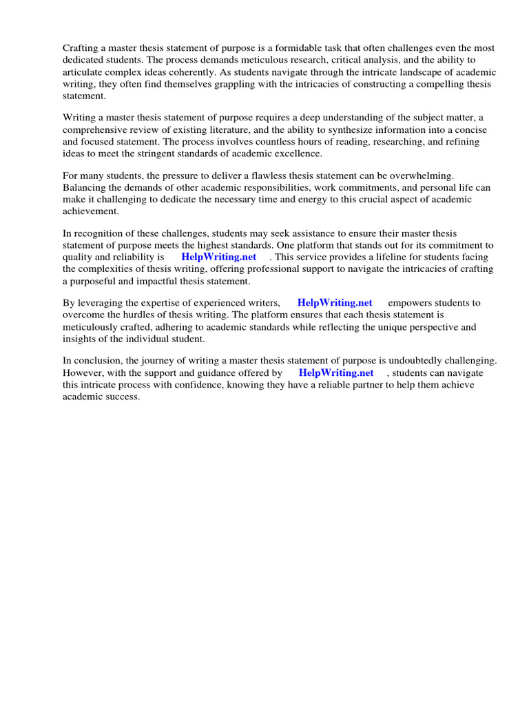 Master Thesis Statement of Purpose | PDF | Essays | Thesis