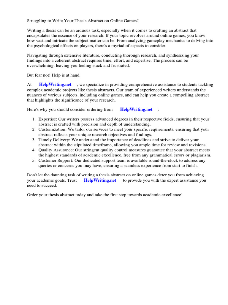 Thesis Abstract Online Games | PDF | Thesis | Abstract (Summary)