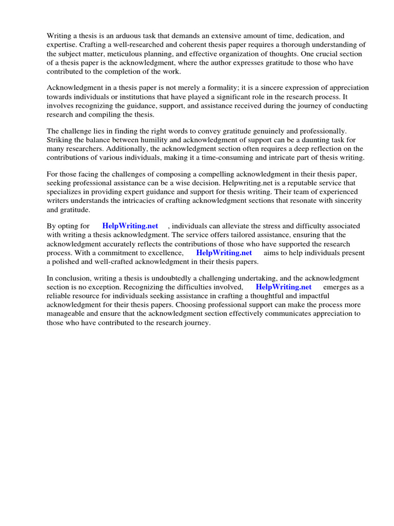 Example of Acknowledgement in Thesis Paper | PDF | Thesis | Essays