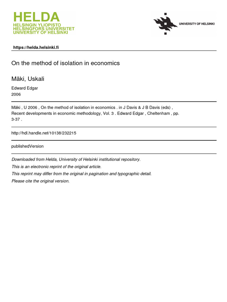 U. Maki. On The Method of Isolation in Economics | PDF