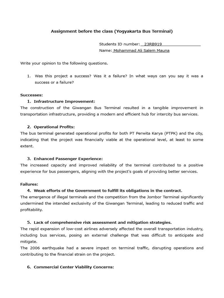 23RB919-MAUNA Yogyakarta Bus Terminal-Assignment | PDF | Risk ...