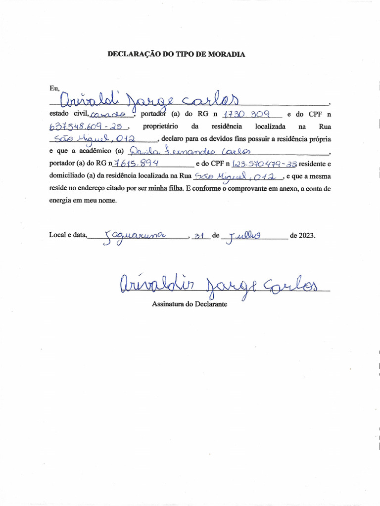 Declaração Do Tipo de Moradia | PDF