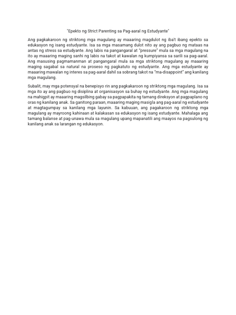 Epekto NG Strict Parenting Sa Pag-Aaral NG Mga Estudyante | PDF