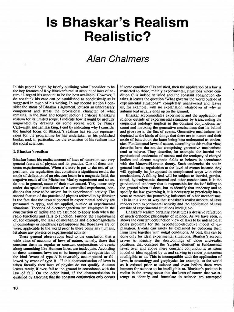 A. Chalmer. Is Bhaskars Realism Realistic | PDF
