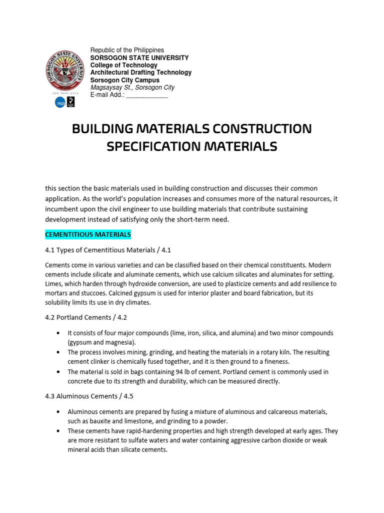 Building Materials Construction Specification Materials | PDF ...