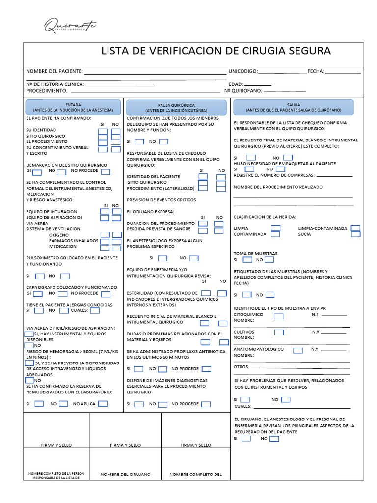 Lista de Verificacion de Cirugia Segura | PDF | Cirugía | Ciencias de ...