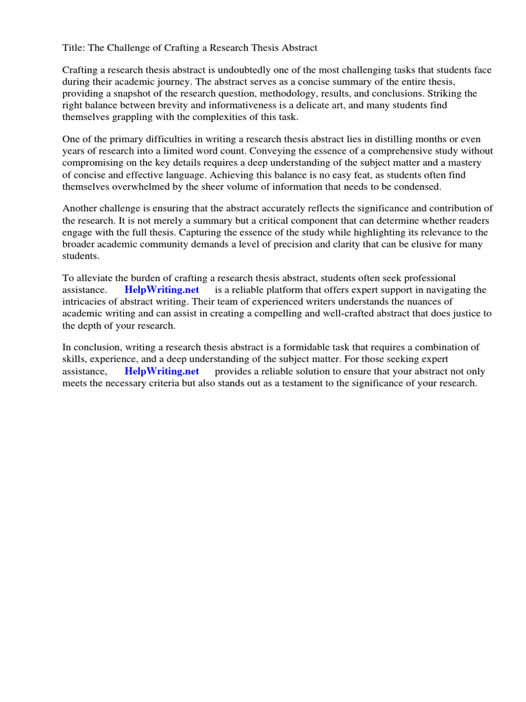 Writing a Research Thesis Abstract Guide | PDF | Thesis | Abstract ...
