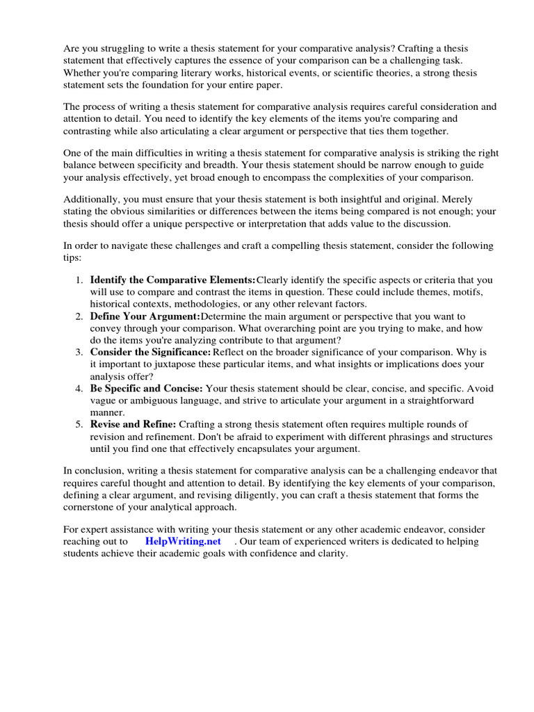 How To Write A Thesis Statement For Comparative Analysis | PDF | Essays ...