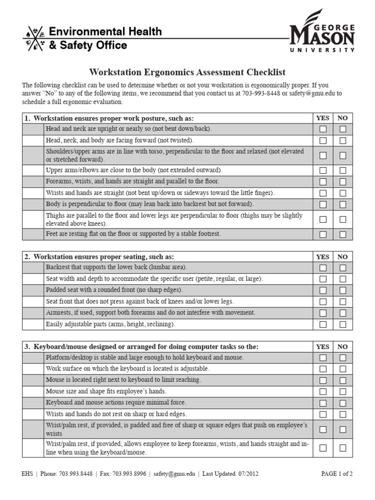 WorkstationErgonomicsAssessmentChecklist | PDF | Computer Keyboard | Hand