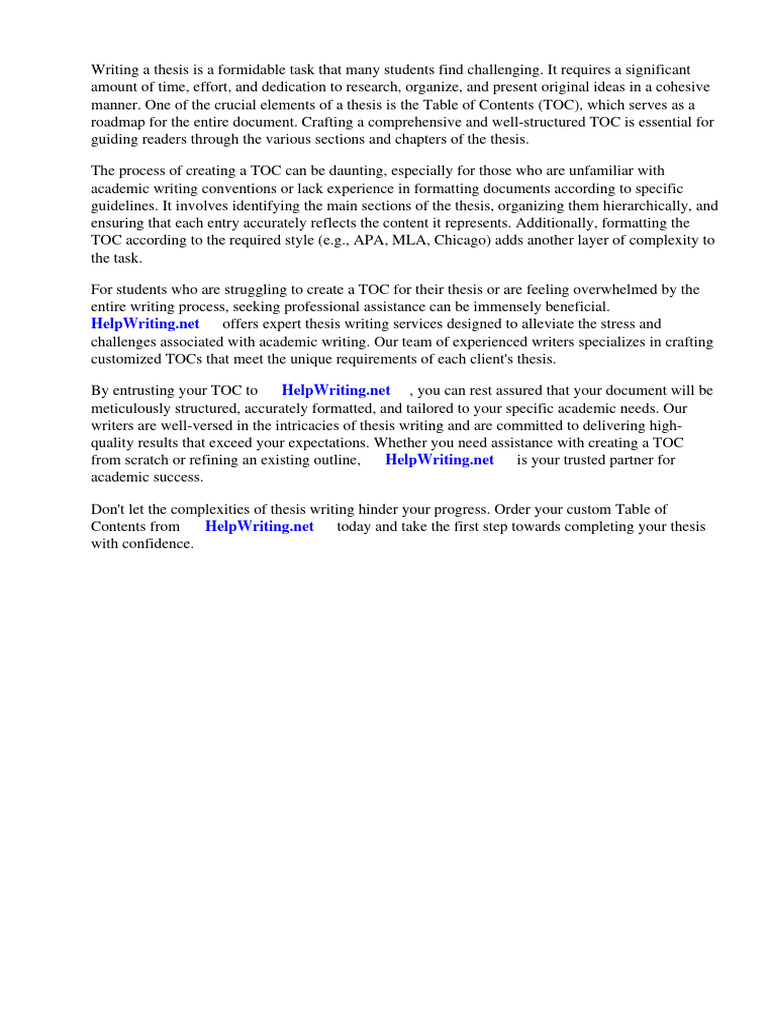 Thesis Table of Contents | PDF | Thesis | Apa Style Thesis Table of Contents | PDF | Thesis | Apa Style