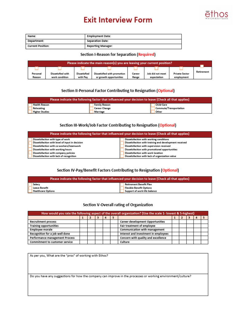 7.exit Interview Form | PDF | Employment | Retirement