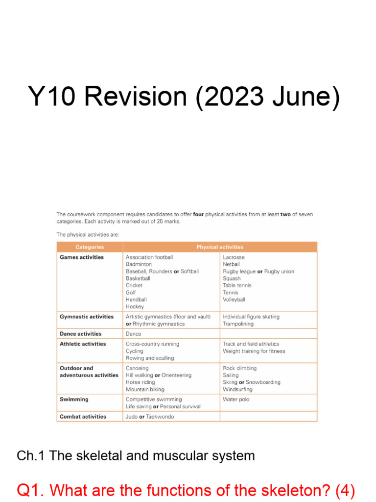Y10 Skeletal & Muscular System Revision | PDF | Skeleton | Anatomical ...