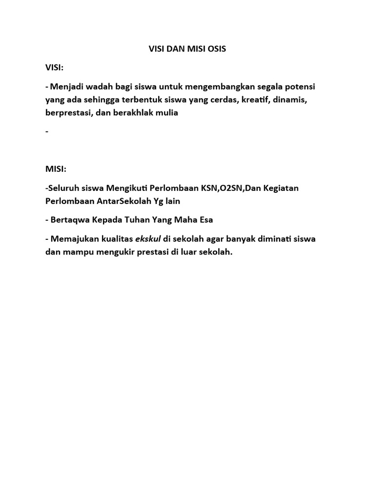 Visi Dan Misi Osis | PDF