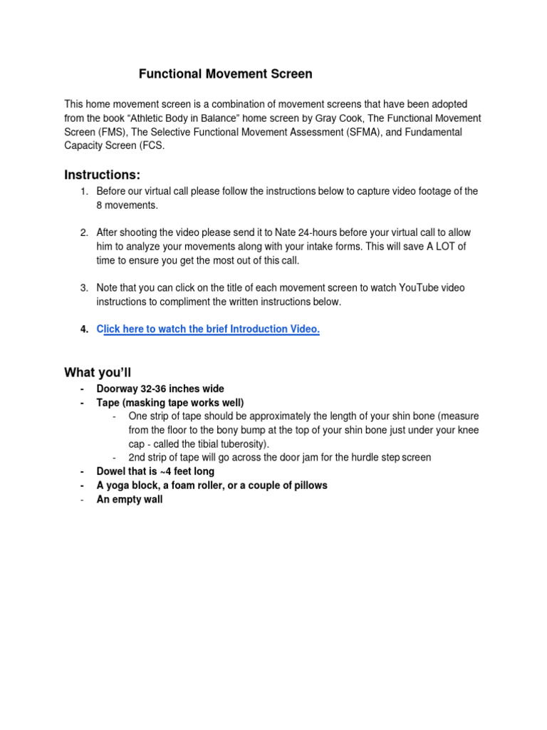 Instructions For Home Movement Screen | PDF | Anatomical Terms Of ...