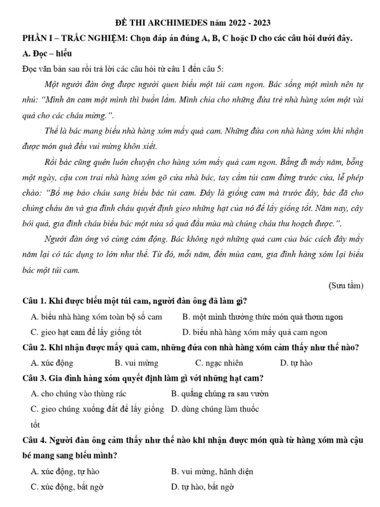 Đề Thi Arc Lần 1 2023 | PDF