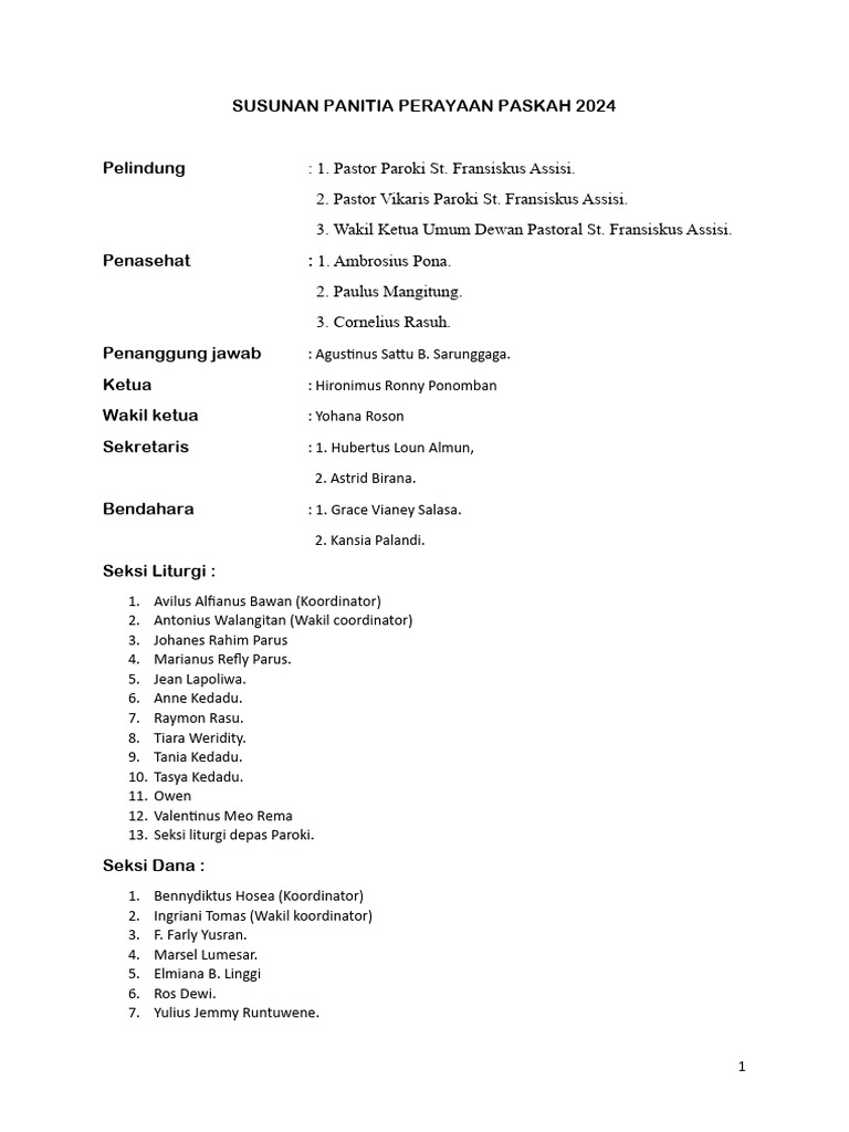 Susunan Panitia Paskah 2024 | PDF | Agama & Spiritualitas