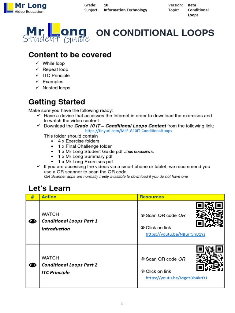 Conditional Loops MR Long Student Guide | PDF | Image Scanner | Qr Code