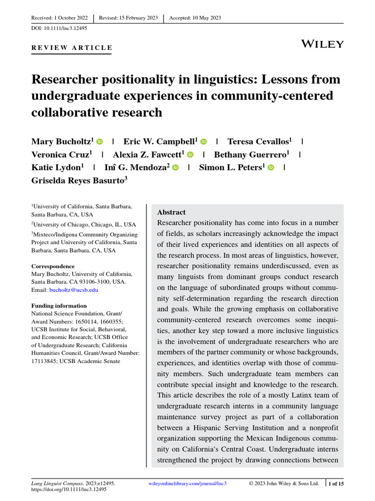 Bucholtz Et Al (2023) Researcher Positionality in Linguistics Lessons ...