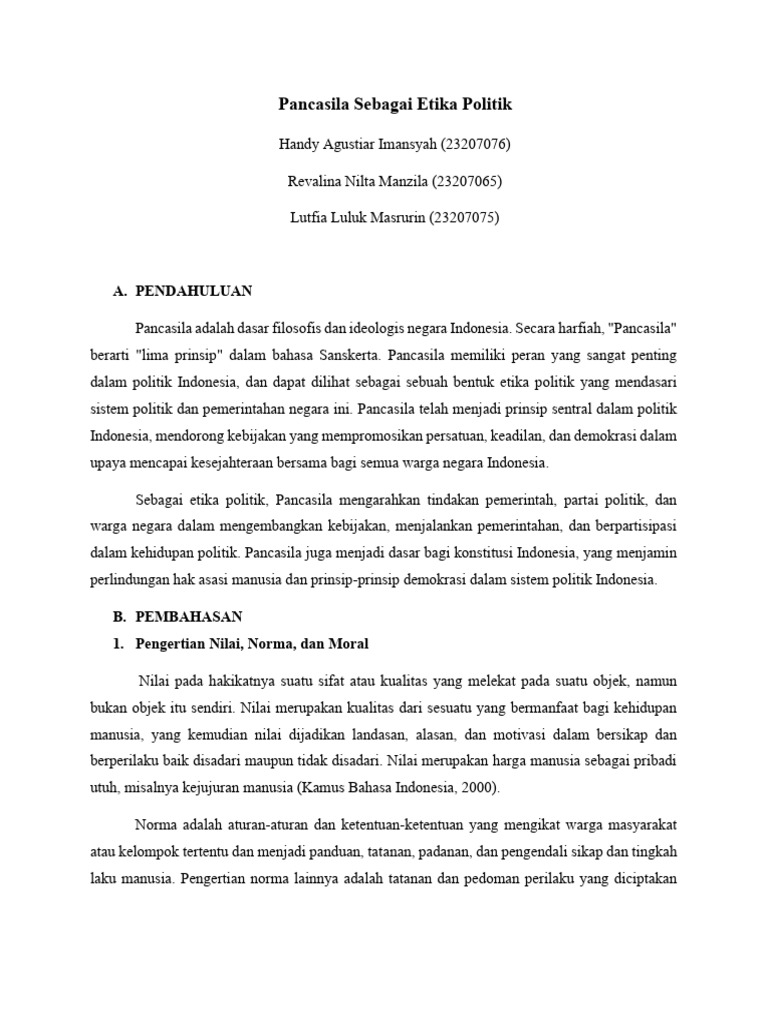 Pancasila Etika Berpolitik | PDF | Politik