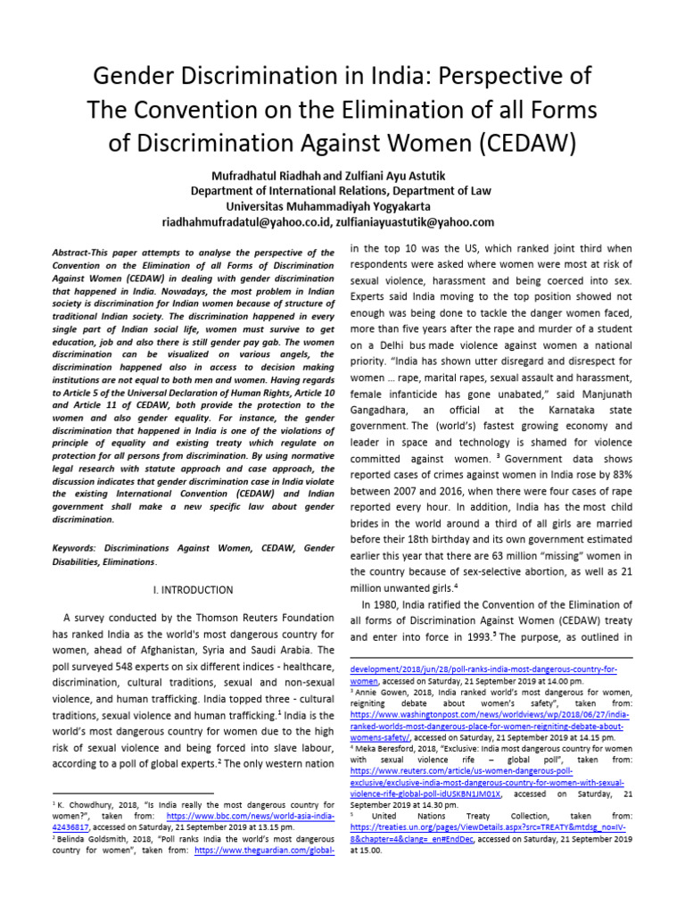 Journal Gender Discrimination in India: Perspective of The Convention ...