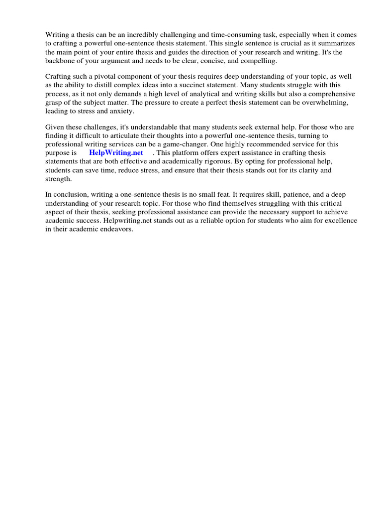 How To Write One Sentence Thesis | PDF | Essays | Thesis