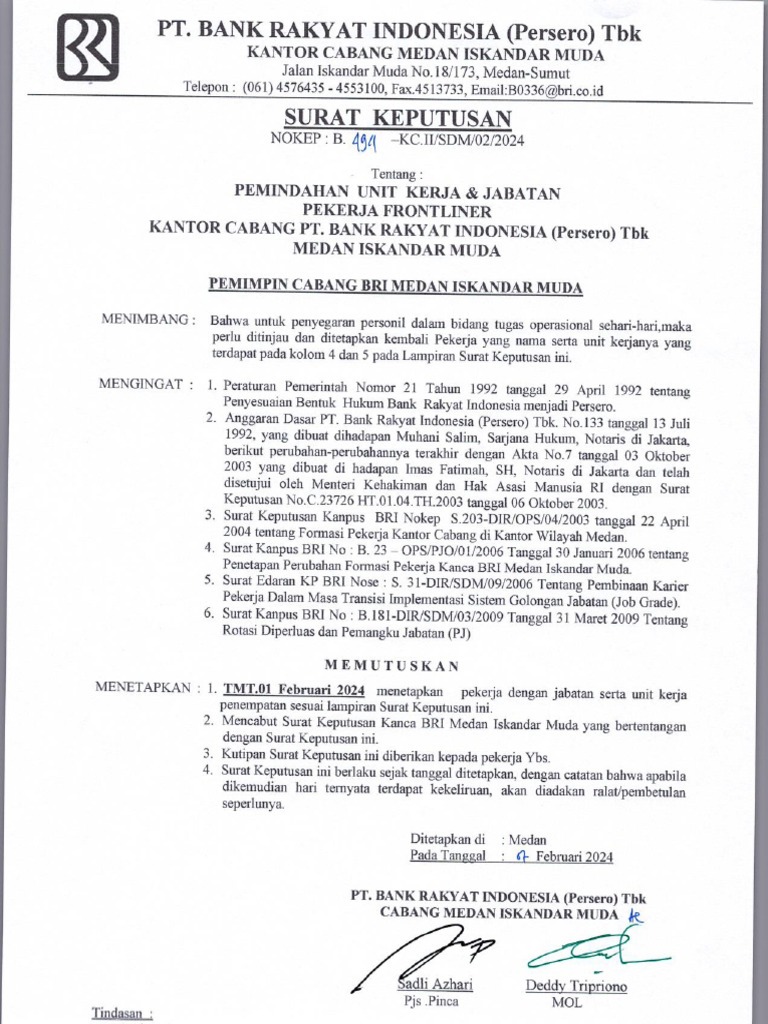 SK Mutasi FL Februari 2024 | PDF