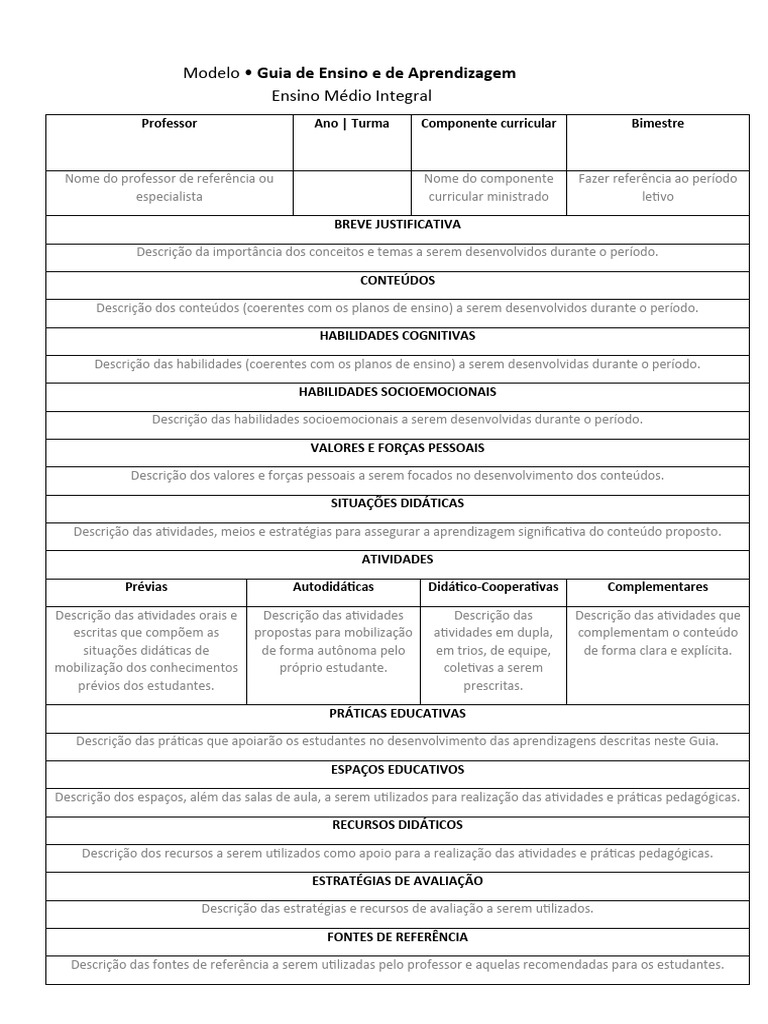 Modelo EM - Guia de Ensino e de Aprendizagem - 2023 | PDF | Pedagogia | Aprendizado