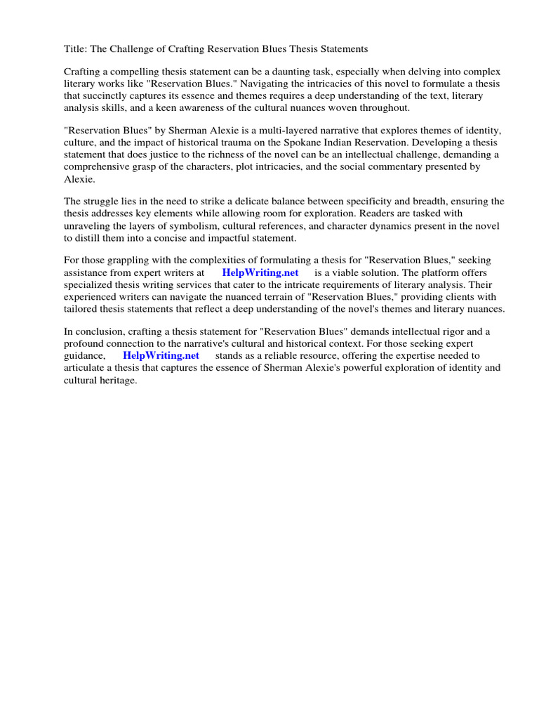 Reservation Blues Thesis Statements | PDF | Blues