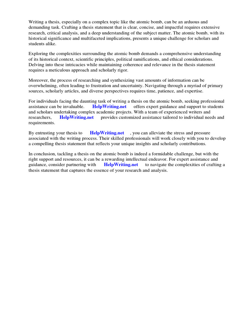 Atomic Bomb Thesis Statement | PDF | History | Young Adult