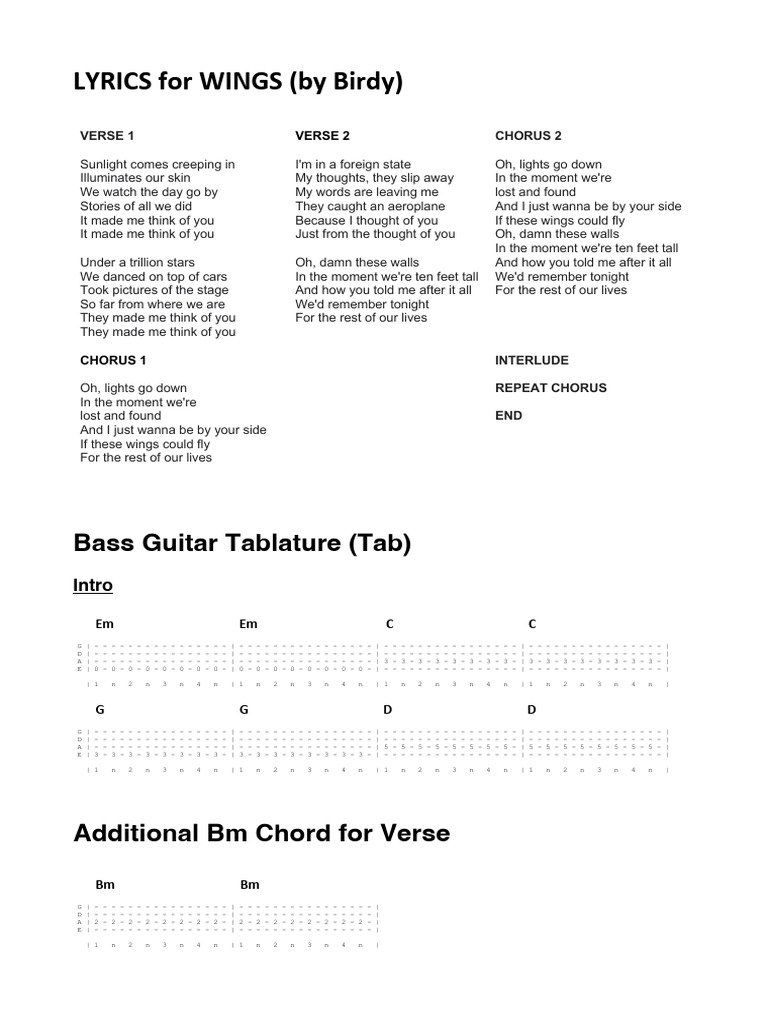 Wings by Birdy | PDF | Songs | Musical Forms