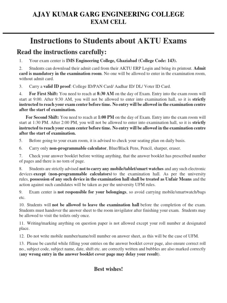 Student Instructions For AKTU Exams | PDF | Career & Growth | Business