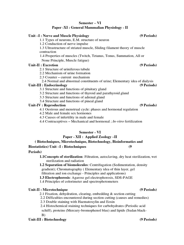 B.Sc. Zoology 6th Semester Syllabus | PDF | Bioinformatics | Molecular ...