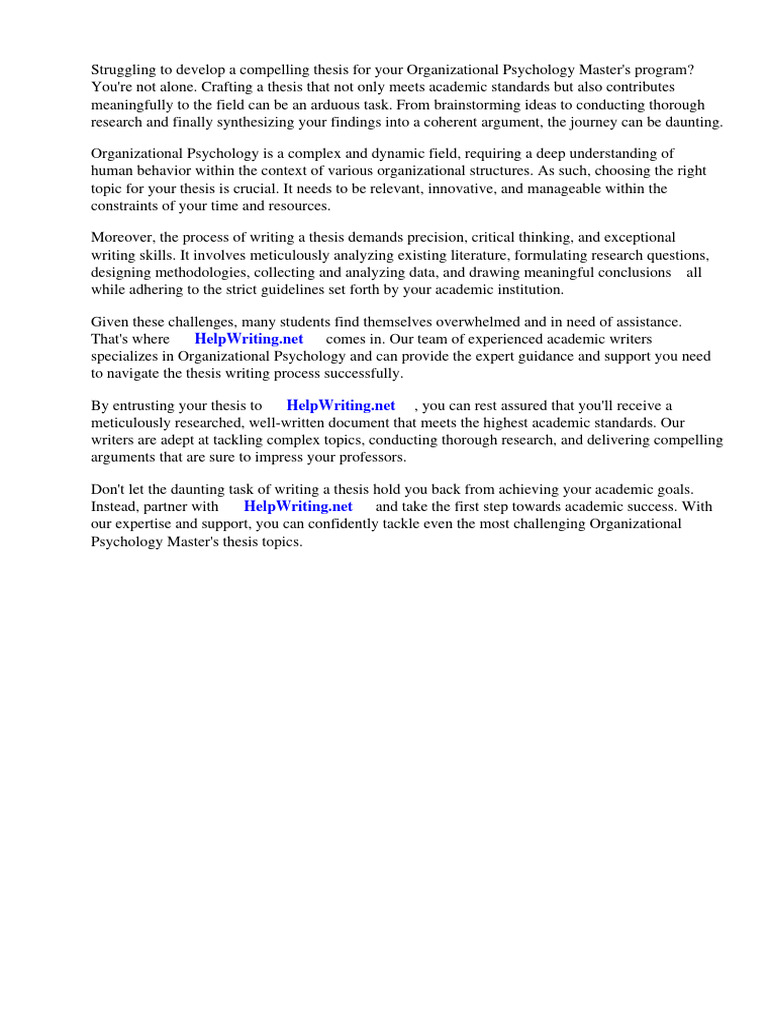 Organizational Psychology Masters Thesis Topics | PDF | Psychology | Thesis