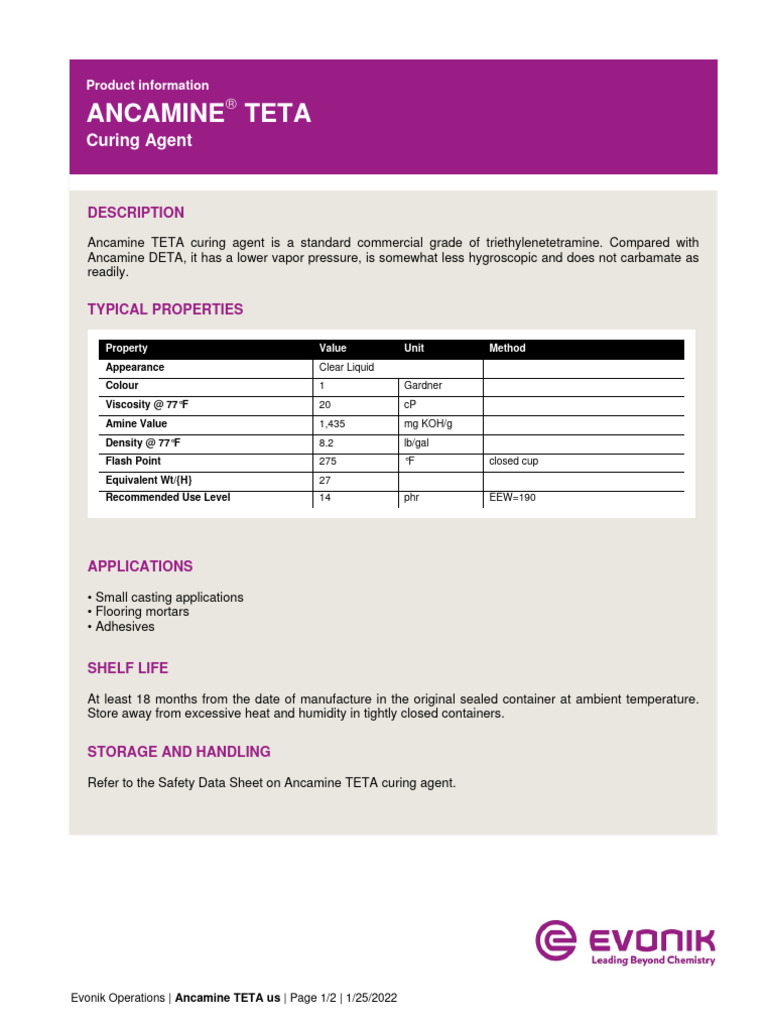 Ancamine Teta Us | Download Free PDF | Epoxy | Physical Chemistry