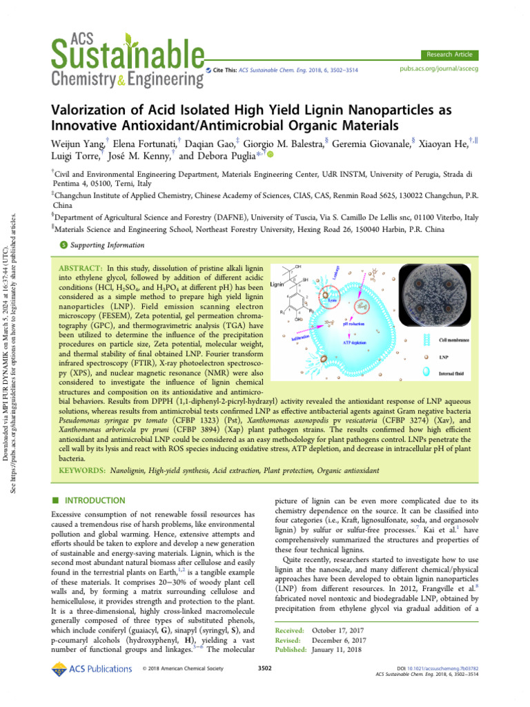 Yang Et Al 2018 Valorization of Acid Isolated High Yield Lignin Nanoparticles As Innovative ...