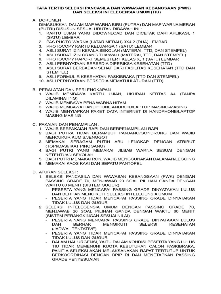 Tata Tertib Seleksi PWK Dan Tiu Calon Paskibraka Tingkat Kabupaten Muara Enim Tahun 2024 | PDF ...