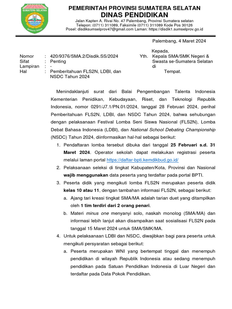 Surat Lomba FLS2N Ldbi NSDC | PDF