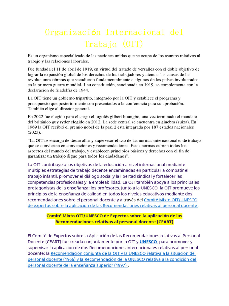 Organizaci Ón Internacional Del Trabajo (OIT) | PDF | Organización Internacional del Trabajo