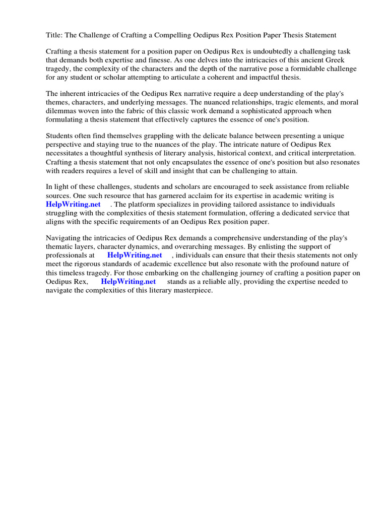Oedipus Rex Position Paper Thesis Statement | Download Free PDF | Sophocles