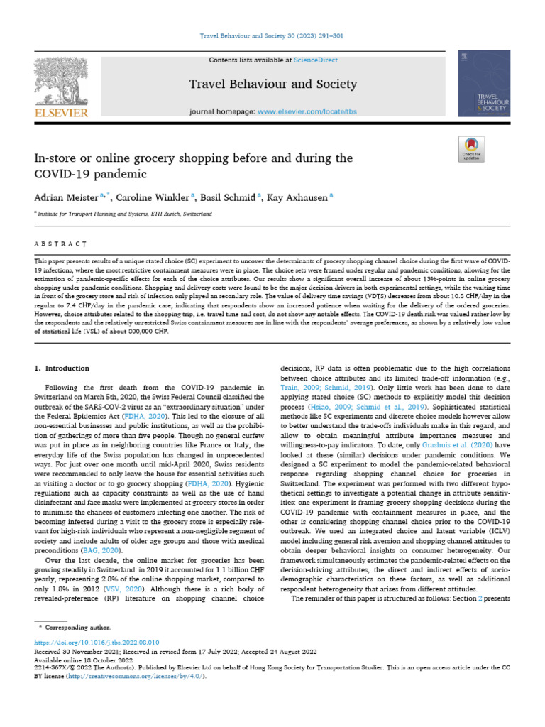 In Store Or Online Grocery Shopping Before And During The Covid 19