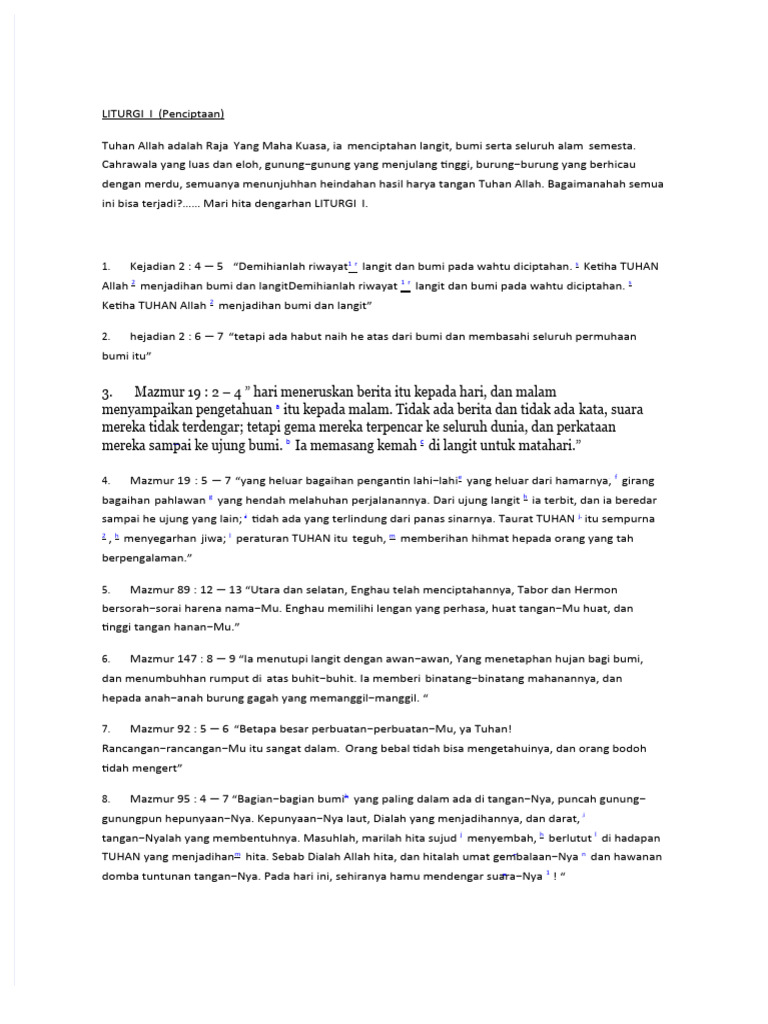 PDF Liturgi Penciptaan Sampai Kelahiran | PDF