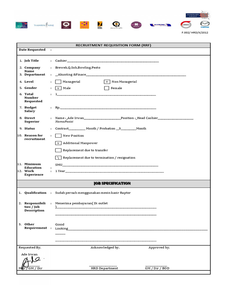 002-Recruitment Requisition Form - Rev - 01 | PDF | Finance & Money ...