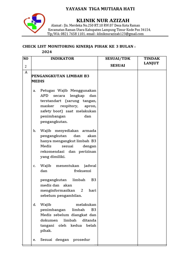 Checklist Monitoring Pihak Ke 3 KNA | PDF