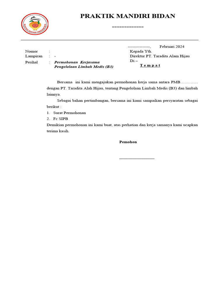 Surat Permohonan Mou Limbah B3 Pdf