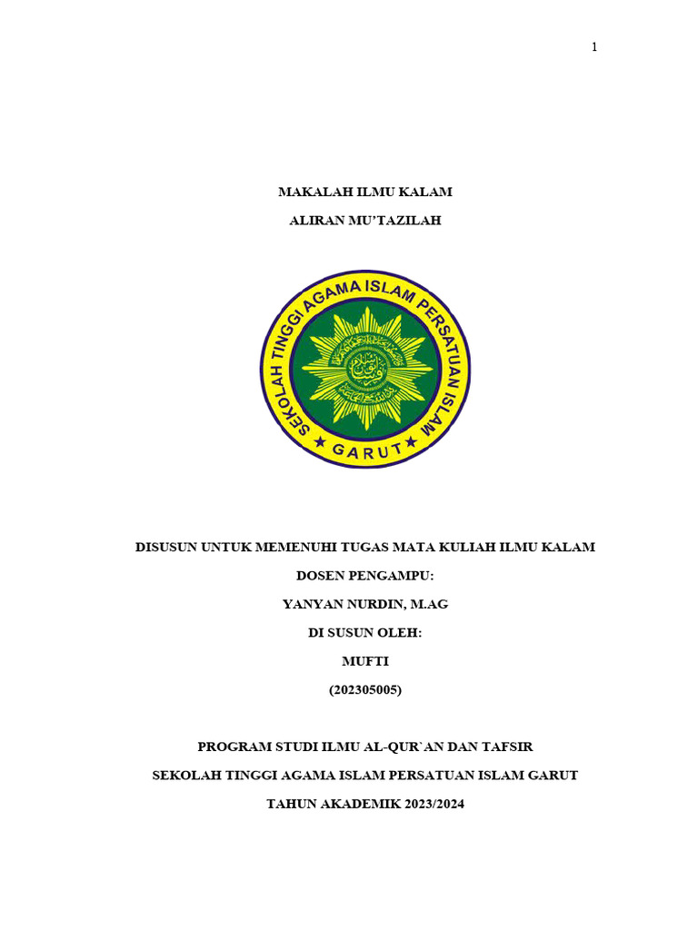 Aliran Mu'tazilah dalam Ilmu Kalam | PDF